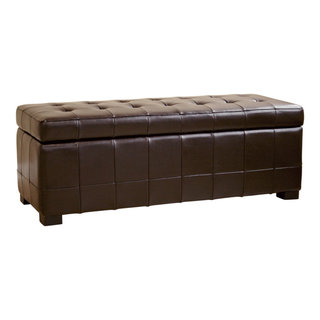 Adelaide Dark Brown Leather Storage Bench Ottoman With Dimples ...