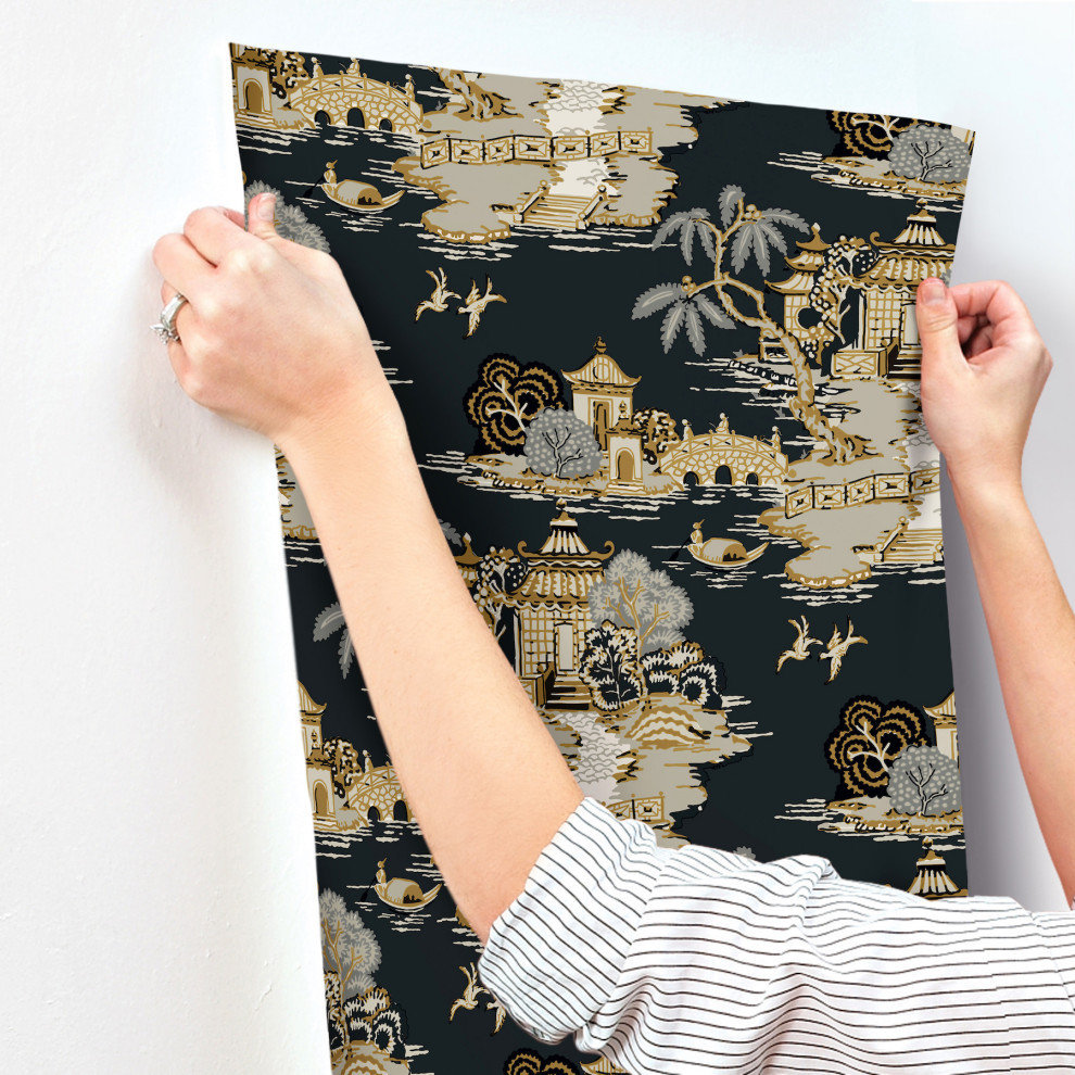 Pagoda And Sampan Scenic Wallpaper - Asian - Wallpaper - by York Wallcoverings Inc | Houzz