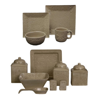 Savannah Western Dinnerware and Canister Set, Taupe, 24 Piece ...