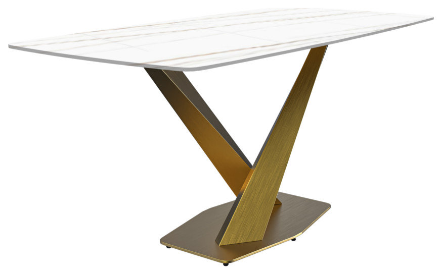 Modern Dining Table Gold Base, With 55 White/Gold Sintered Stone Top ...
