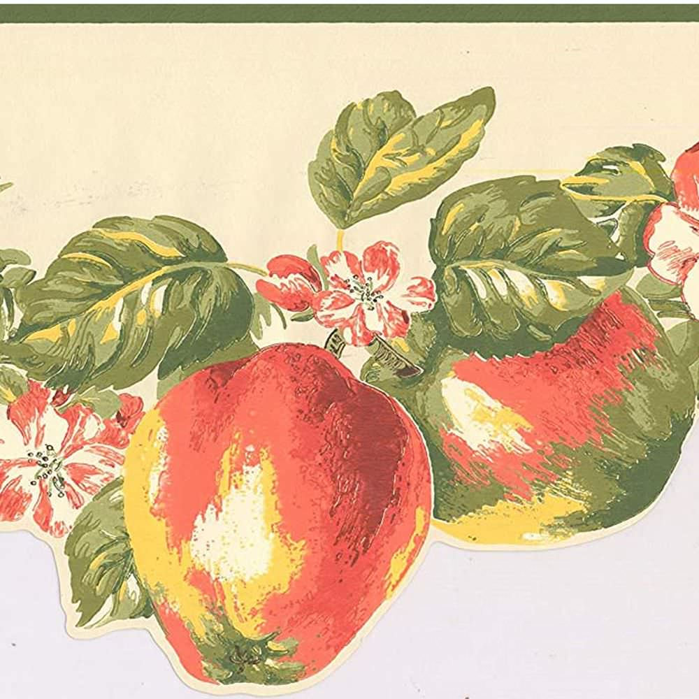 Vintage Fruits Wallpaper Border Flowers Red Green Yellow 9"x15 ...