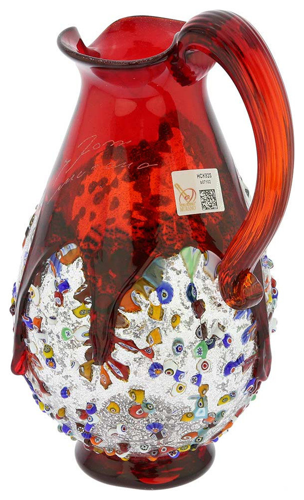 GlassOfVenice Murano Glass Millefiori Art Glass Carafe - Red ...