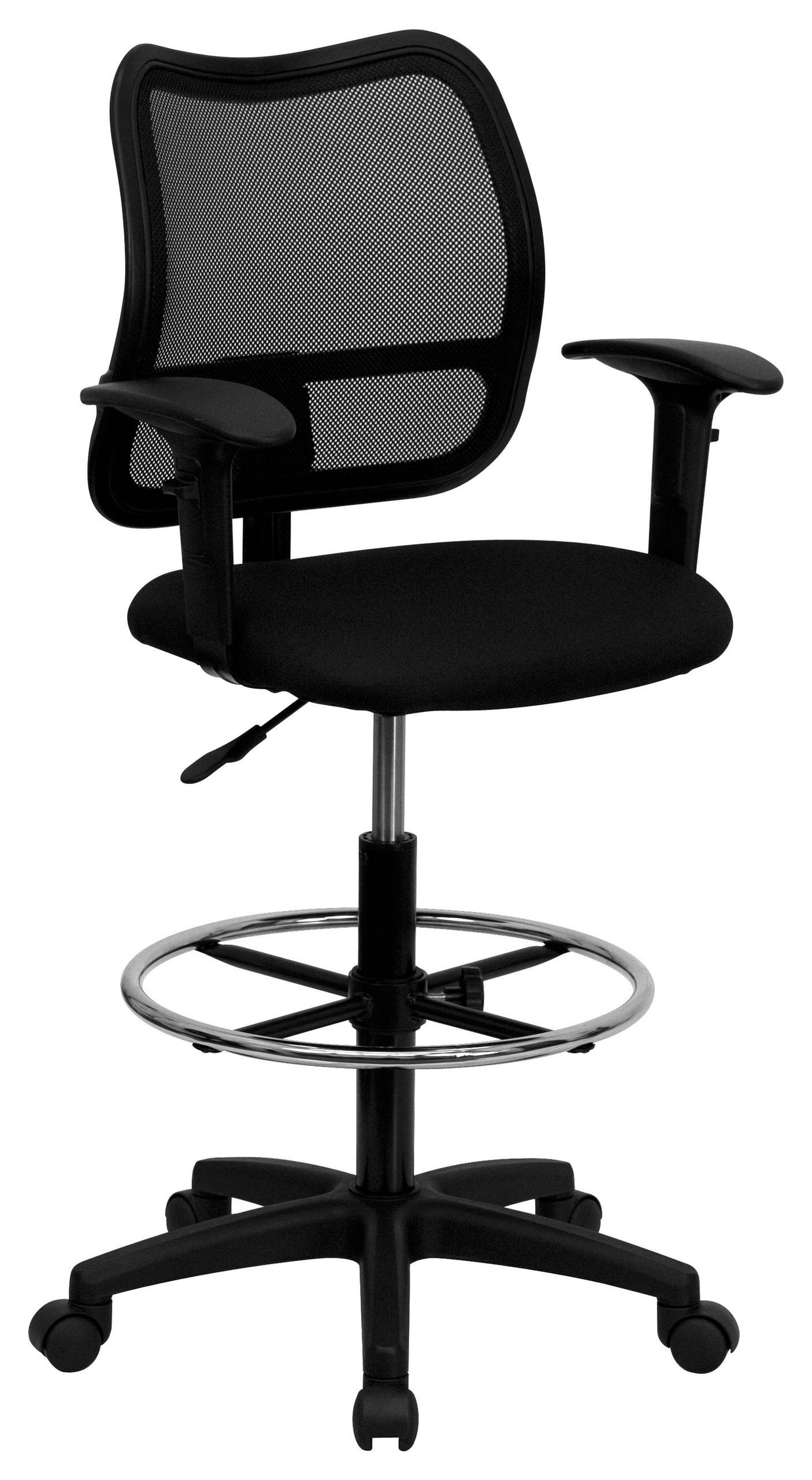 Mid-Back Black Mesh Drafting Chair with Adjustable Arms, 22"W x 22"D x ...