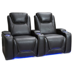 Seatcraft Monterey Leather Home Theater Seating Power Recline Black Row of 2 Chairs