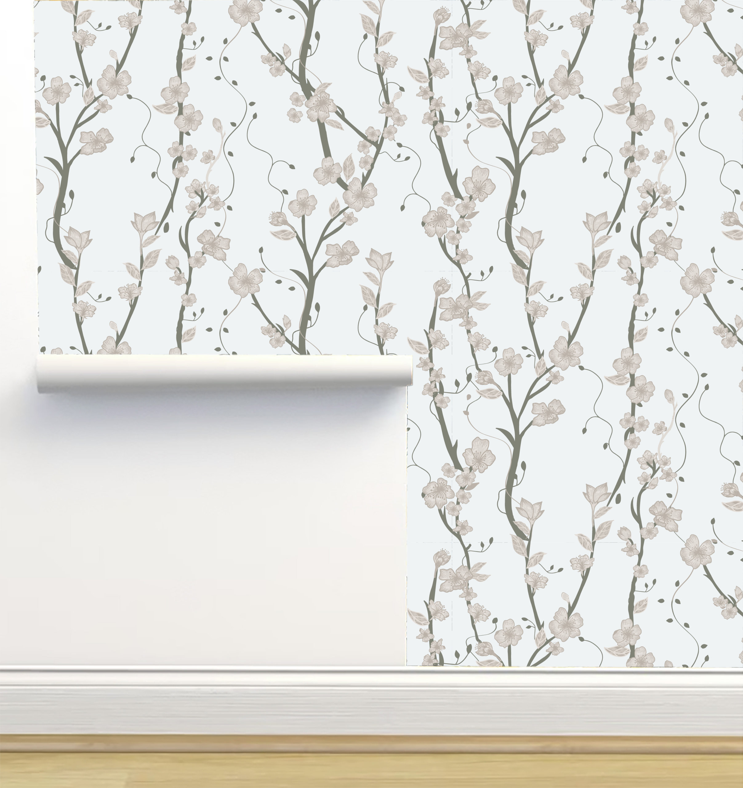 Cherry Blossom Tan Wallpaper by Monor Designs, 24"x72" - Contemporary ...
