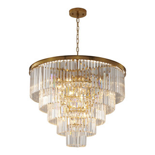 15-Light Five Tier Gold Chandelier with Clear Hanging Crystals ...