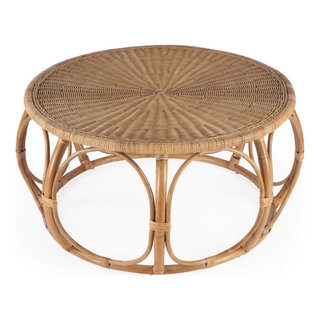 Savannah 39.5 in. W Round Woven Rattan Coffee Table, Natural ...