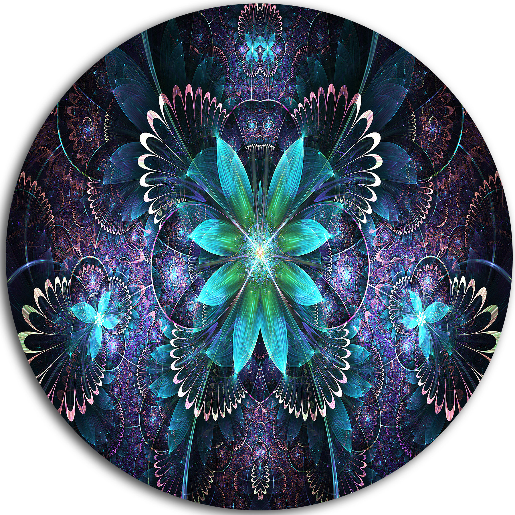 Fractal Flower Blue Digital Art, Flower Round Wall Art, Disc of 11 inch ...