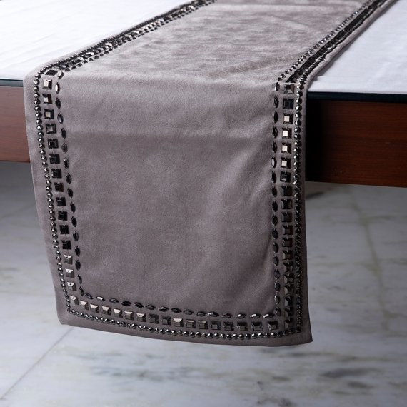 Designer Decorative Table Runners Silver, Gray, Leather, Crystals, 14 ...