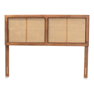 Bowery Hill Walnut Finished Wood and Rattan Full Size Headboard ...