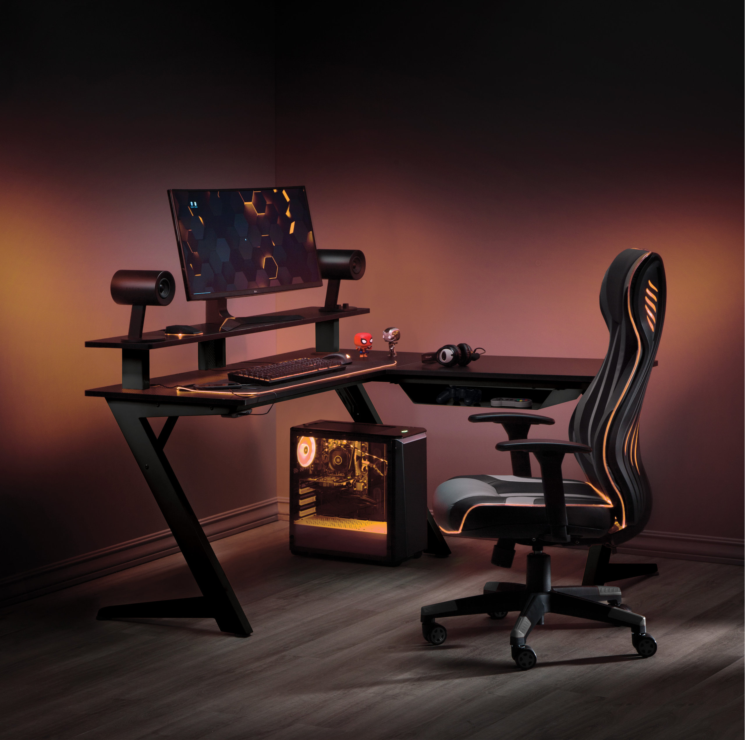 Avatar Battlestation L-Shape Gaming Desk With Carbon Top - Transitional ...
