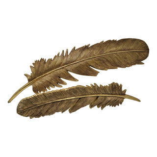 Luxe 35" Tall Gold Feather Wall Decor, 2-Piece Set - Contemporary ...