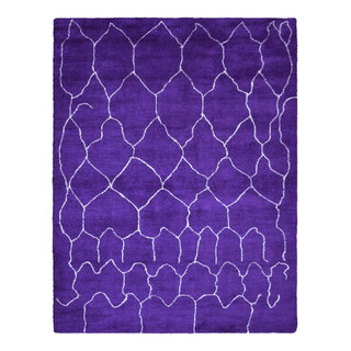 Hand Knotted Loom Silk Mix Area Rug Contemporary Purple White ...