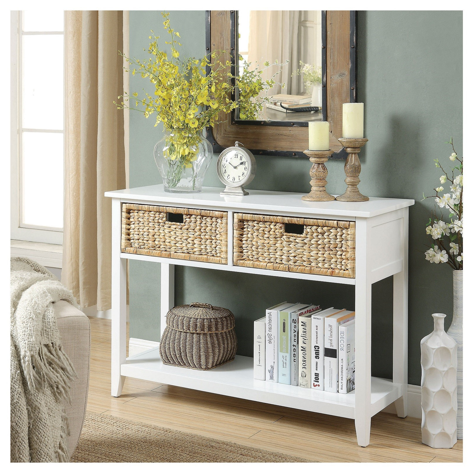 Console Table With Two Basket-like Front Drawers, White - Beach Style ...