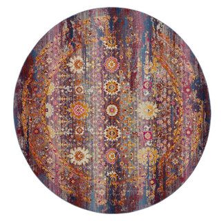 Nourison Home 6' Round Vintage Kashan Burgundy Multi-Color Boho Area ...