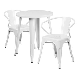 Scranton & Co Round Metal Patio Dining Set in White - Contemporary ...