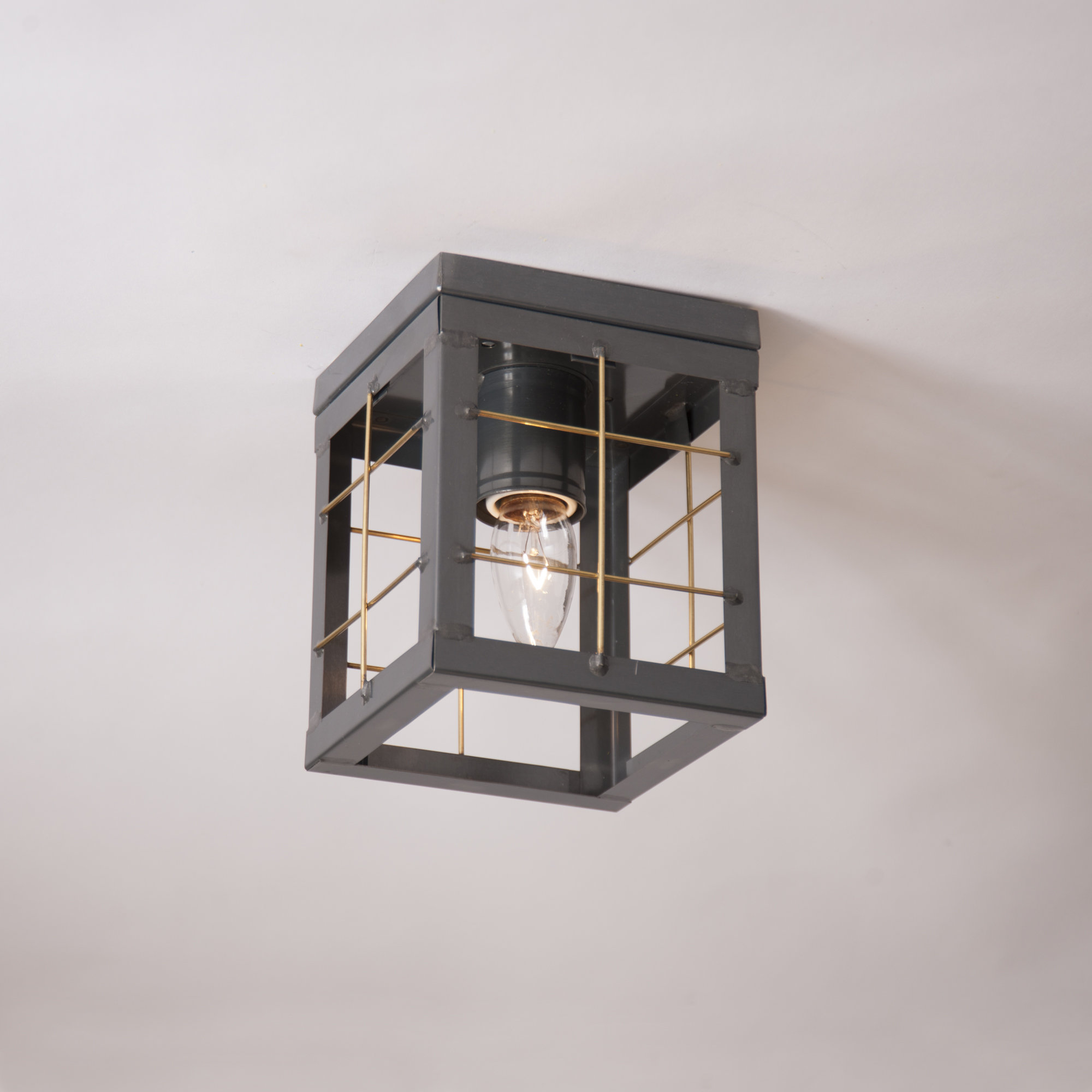 Single Ceiling Light With Brass Bars, Country Tin - Transitional ...