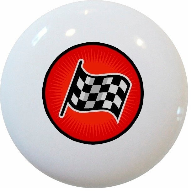 Red Racing Checkered Flag Ceramic Knob - Contemporary - Cabinet And Drawer Knobs - by Carolina ...