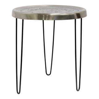 Logan Round Metal Side Accent Table With Black Paper Clip Legs Silver ...