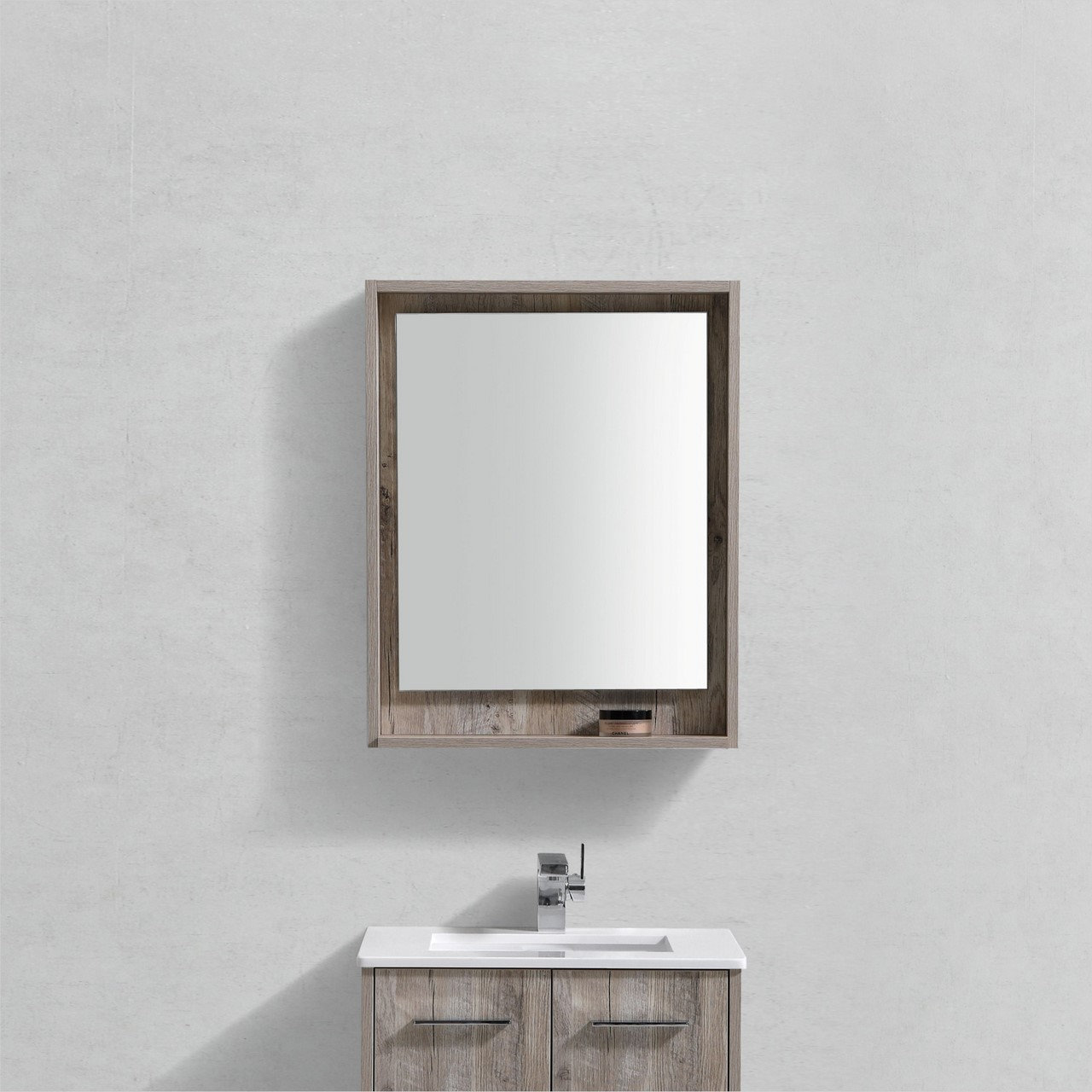 Bosco 24" Framed Mirror With Shelve - Nature Wood Finish - Transitional ...