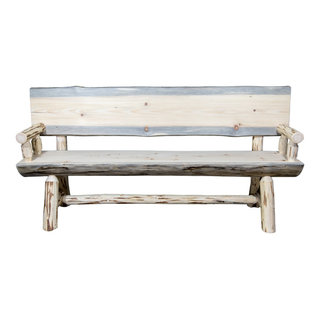 Montana Half Log Bench With Back And Arms In Ready To Finish MWHLBWB6 ...