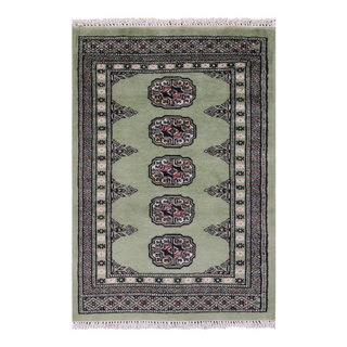 Green 2' 0" X 2' 11" Handmade Silky Bokhara Wool Rug - Q21711, 2' 0" X ...
