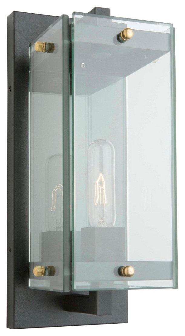 Bradgate Outdoor Wall Light, Matte Black & Harvest Brass With Clear ...