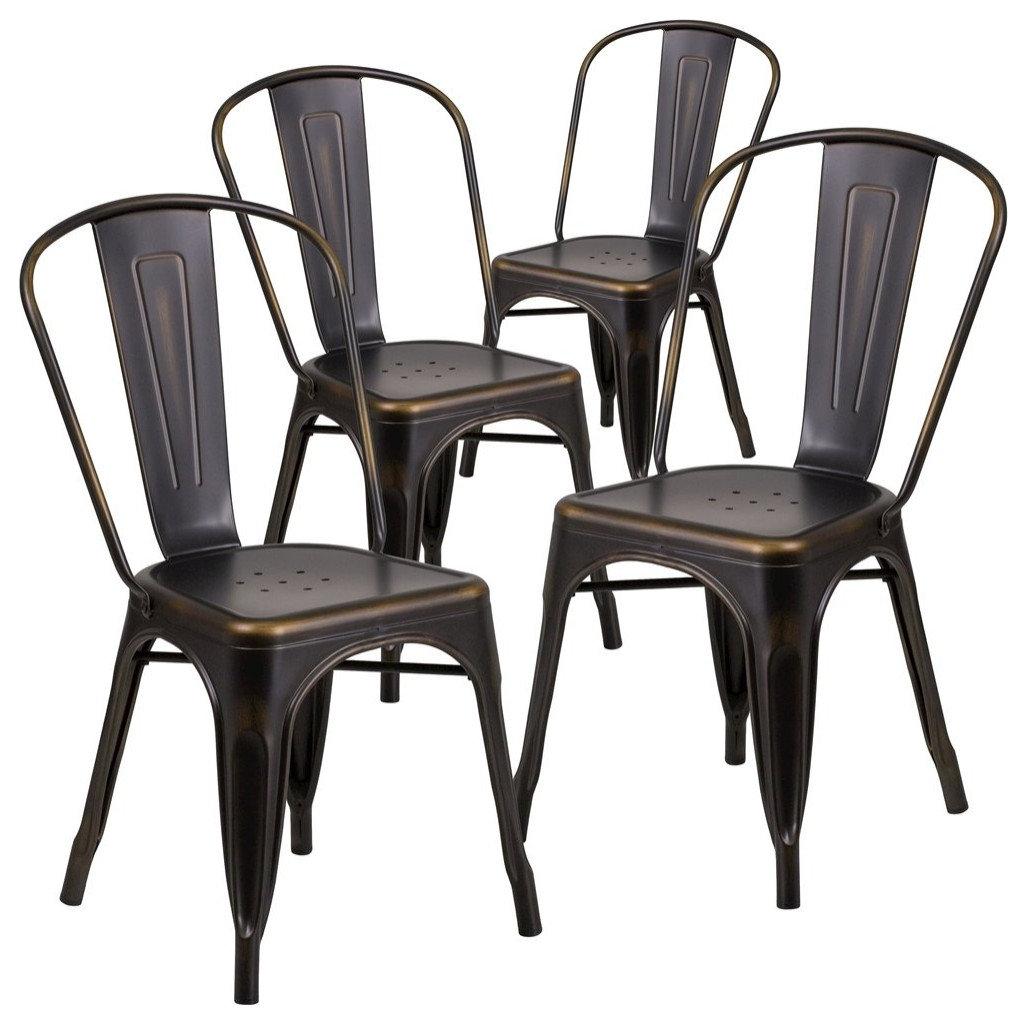 4 Pk. Distressed Copper Metal Indoor Stackable Chair - Contemporary ...
