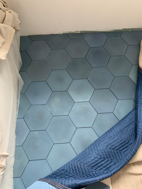 Twilight blue grout or other for cement hex floor?
