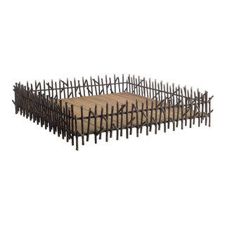 HomeRoots Natural Brown Wood With Metal Twig-Like Side Rails Tray, 21 ...