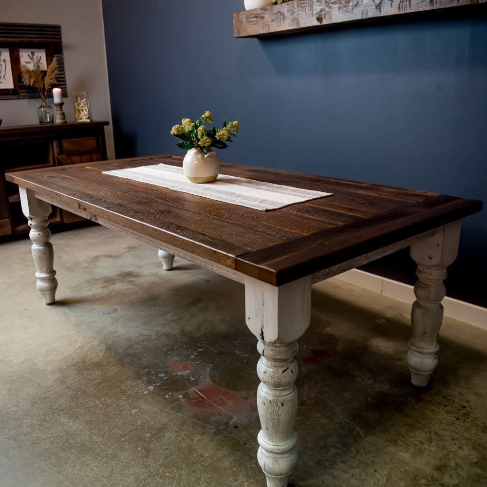 Walden White Base Farmhouse Dining Table, 48x78, 2 Breadboard Exts ...