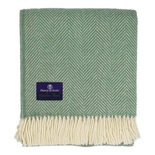 Highland Tweed Herringbone Pure New Wool Throw, Mint - Contemporary ...