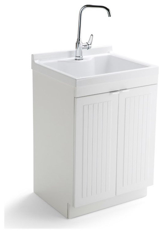 Simpli Home Murphy 24" Laundry Sink Cabinet in White - Transitional ...