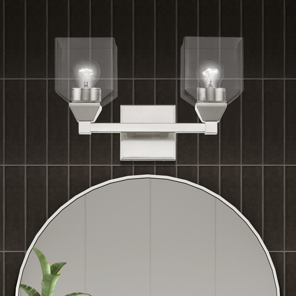 Aragon 2 Light Brushed Nickel Vanity Sconce - Transitional - Bathroom ...