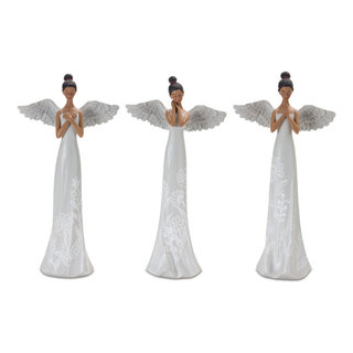 Floral Etched Angel Figurine, 3-Piece Set - Contemporary - Decorative ...