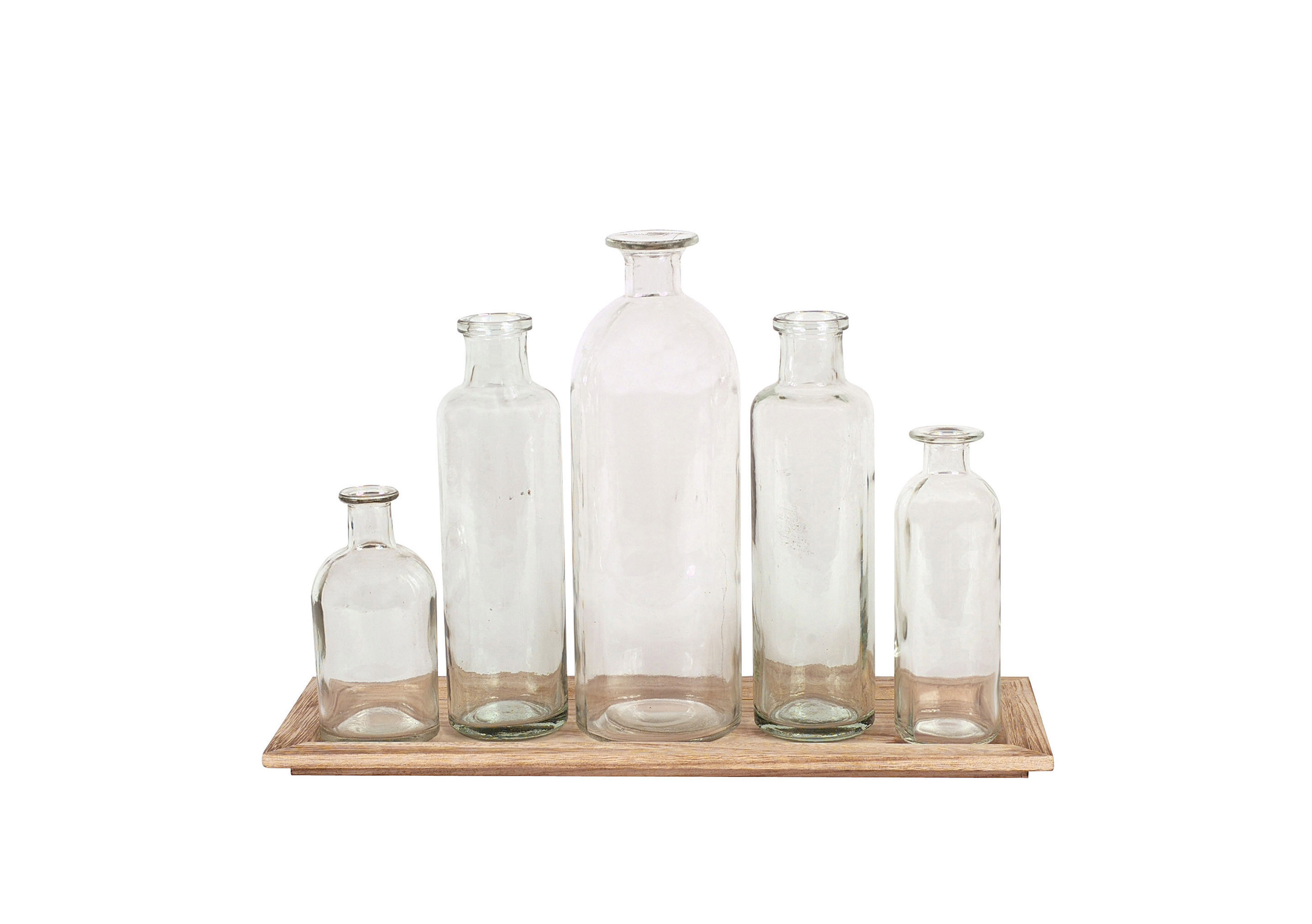 Vintage Bottle Vases on Wood Tray, 5-Piece Set - Transitional - Vases ...