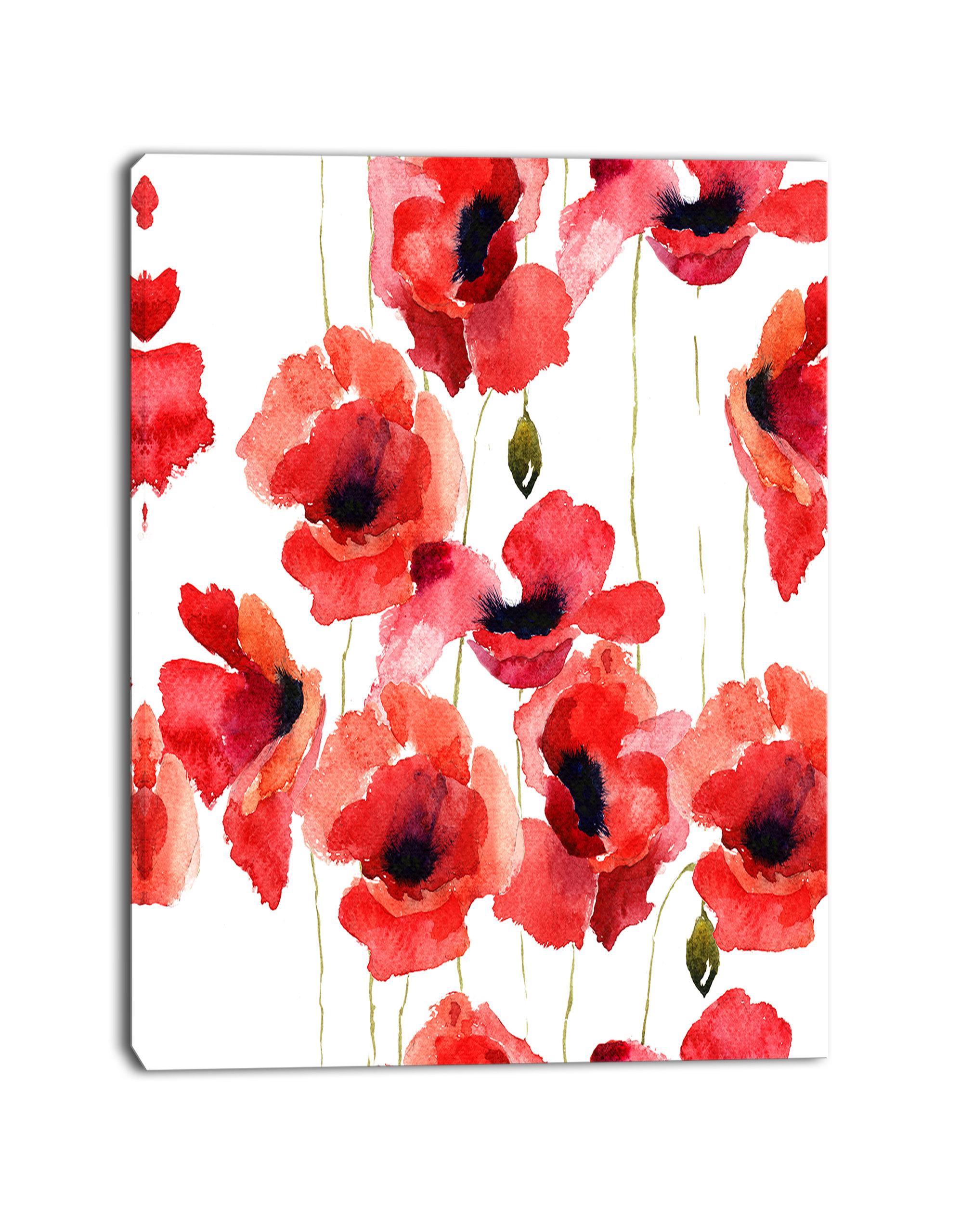 Stylized Poppy Flowers Illustration, Floral Canvas Art Print, 30"x40"x1 ...