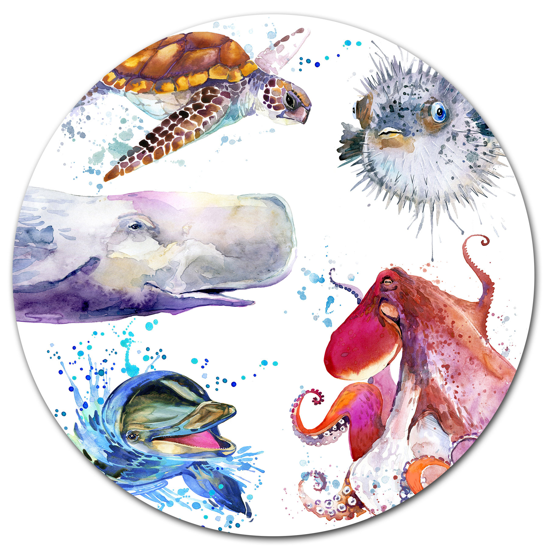 Amazing undersea Life Collage, Animal Art Round Metal Wall Art, Disc of ...