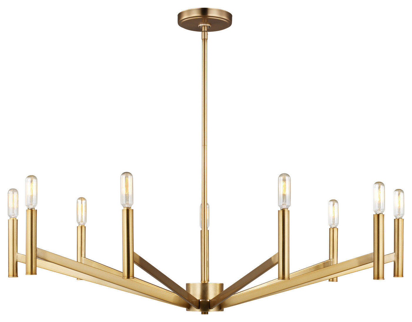 Satin Brass Nine Light Chandelier from the Vector Collection, 36.000 ...