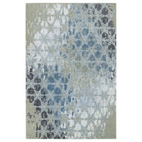 Gray and Blue, THE HONEYCOMB Design, Hand Knotted Wool and Silk Rug, 6 ...