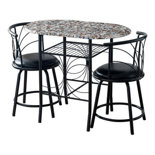 Spiky 3 Piece Black Metal With Cobblestone Wood Top Dinette Pub Set ...