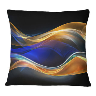 3D Gold Blue Wave Design Abstract Throw Pillow, 16"x16 - Contemporary ...