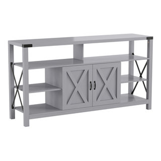 60 Inch Tv Entertainment Console Open Shelves 2 Door Cabinet Gray Wood ...