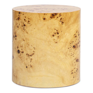 Nebula 20" Burl Wood Accent Oval Pillar Side Table, Warm Natural Brown ...