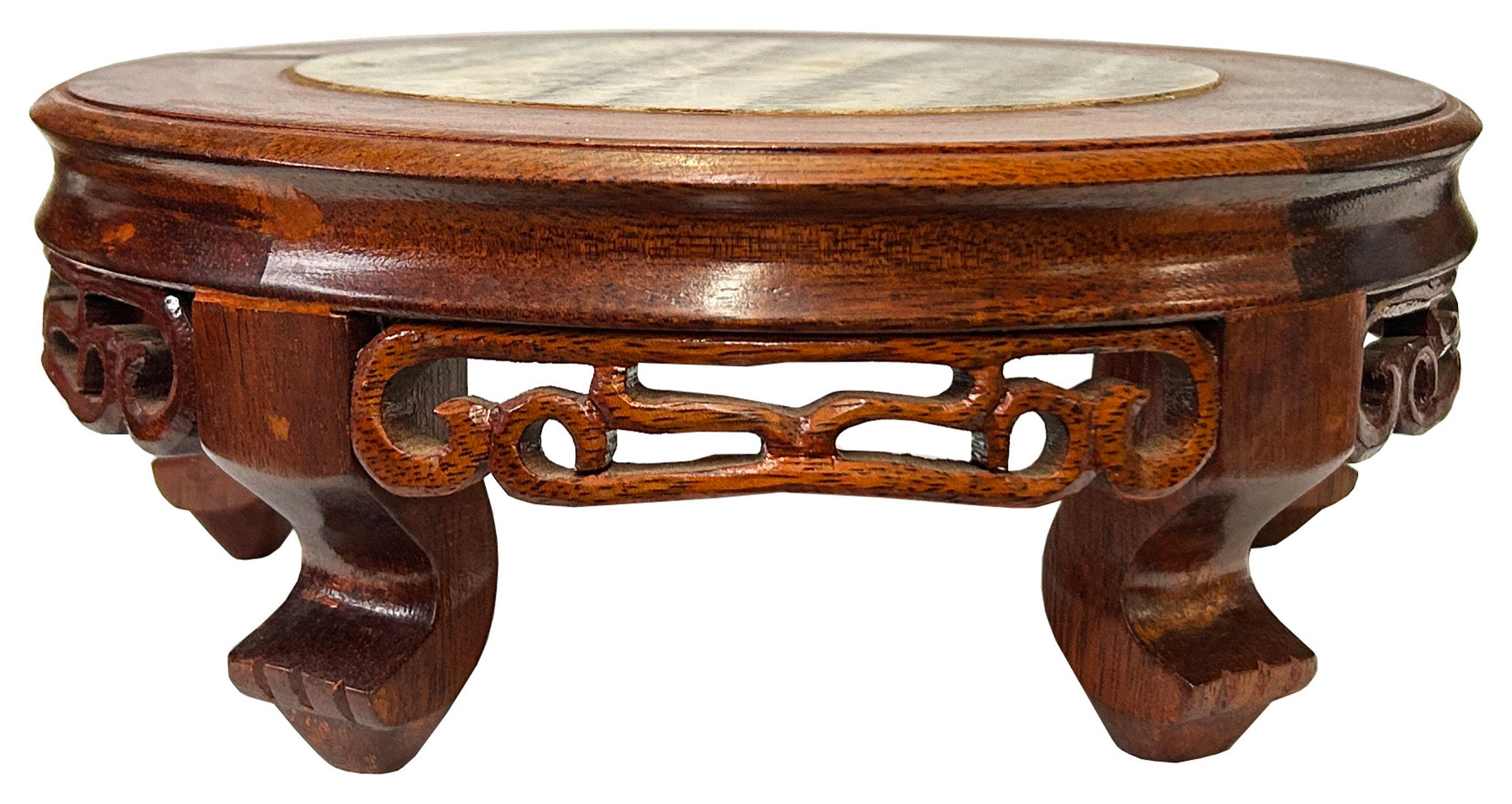 10" Chinese Brown Wood Round Stone Top Vase Stand Display Riser Hws3723 ...