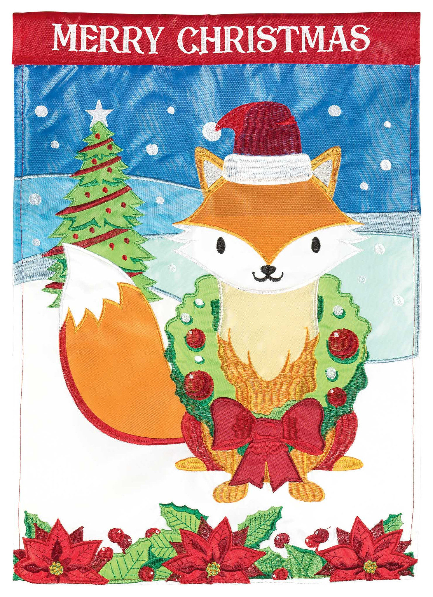 Merry Christmas Fox Flag, Polyester, Large - Traditional - Flags And ...