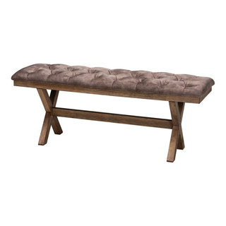 Modern Farmhouse Chocolate Velvet Fabric Dark Brown Finished Wood Bench ...