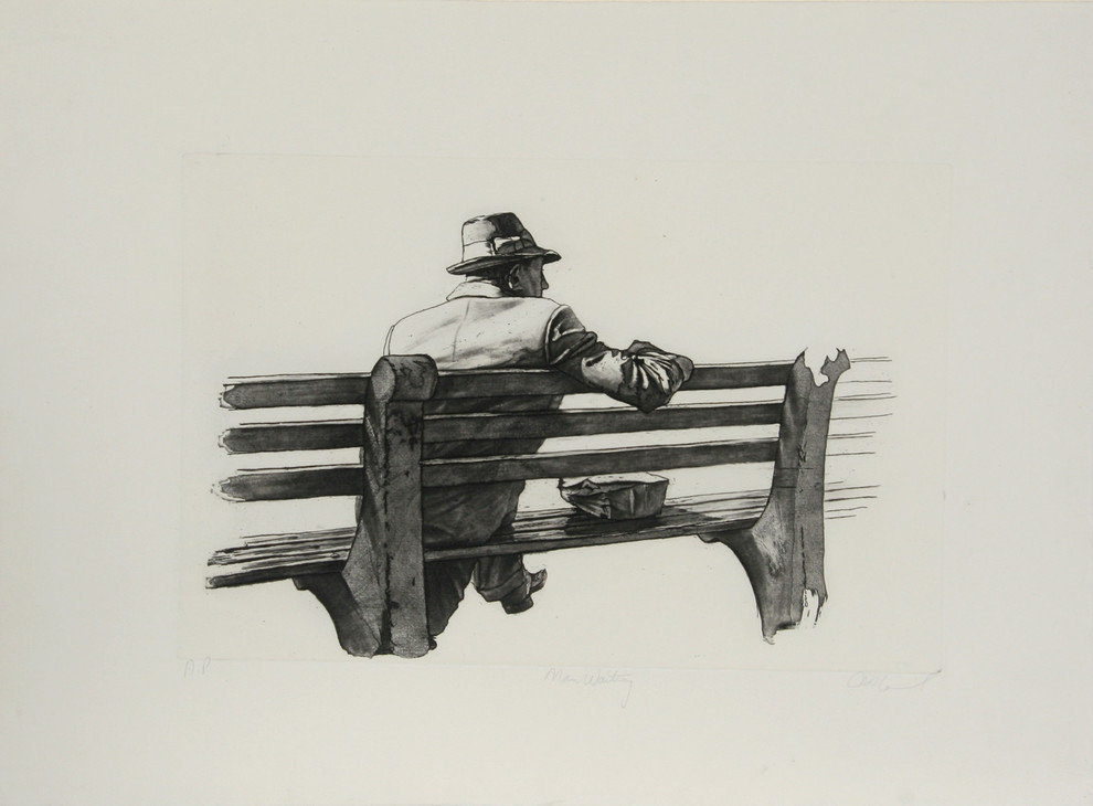 Harry McCormick "Man Waiting" Etching - Transitional - Fine Art Prints ...