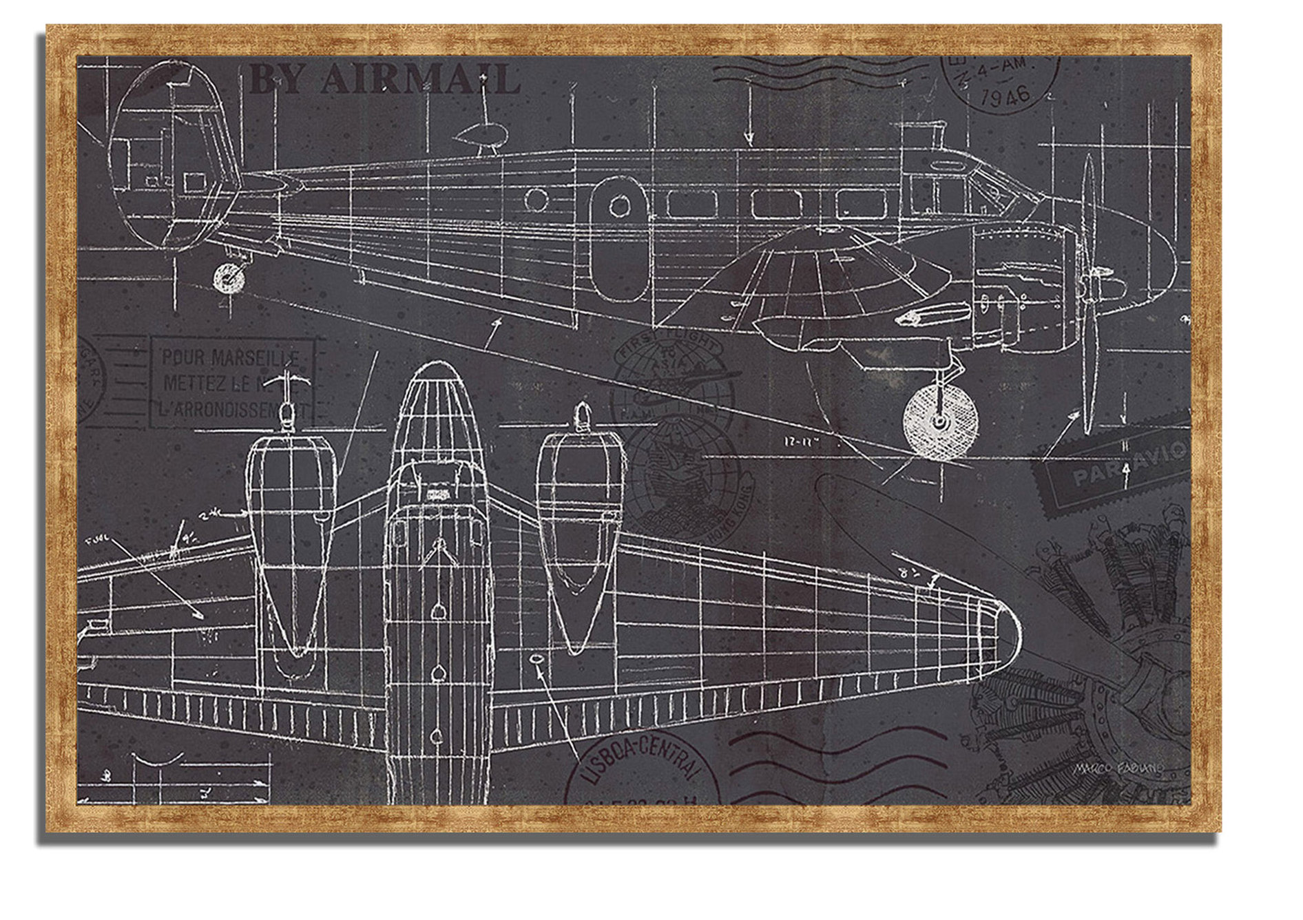 "Plane Blueprint I", Marco Fabiano, Framed Painting Print, 38"x26 ...
