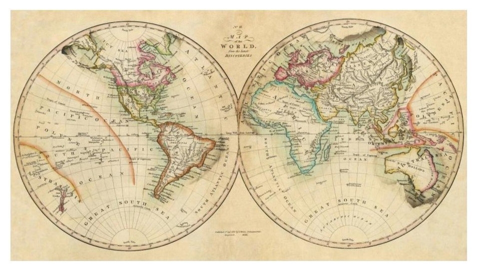 "Map of the World, 1820" Digital Paper Print by John Melish, 24"x14 ...